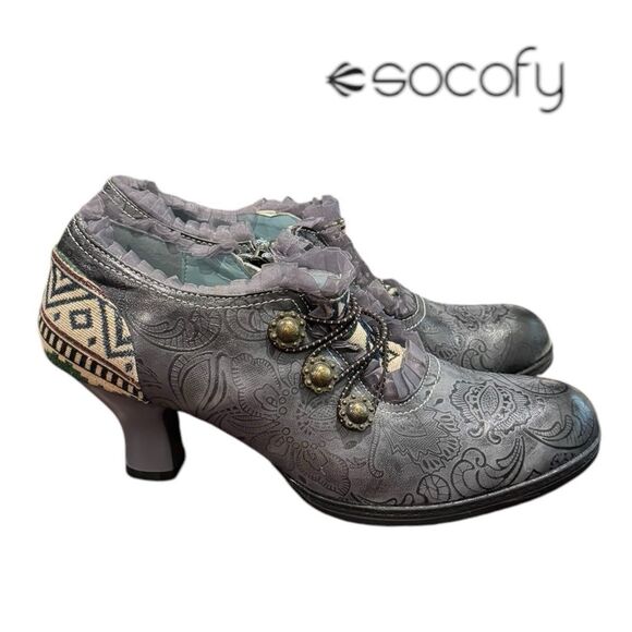 Socofy | Shoes | Socofywomens Grey Boho Heeled Ankle Boots Booties 39 ...